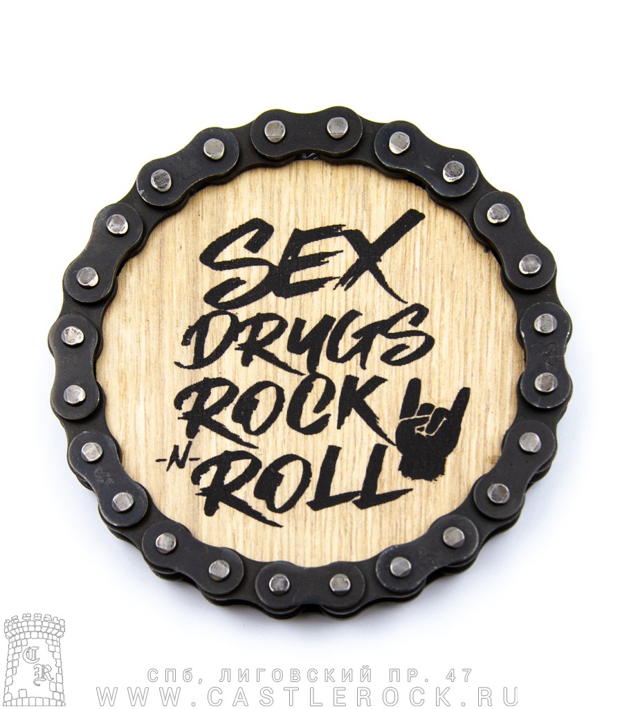Подставка под кружку с мотоцепью Sex Drugs Rocknroll — Декор — Рок